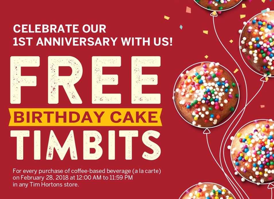 Free Birthday Cake Timbits at Tim Hortons | Manila On Sale