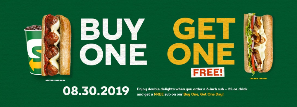 One Day Only: Subway Buy 1 Get 1 August 2019 | Manila On Sale