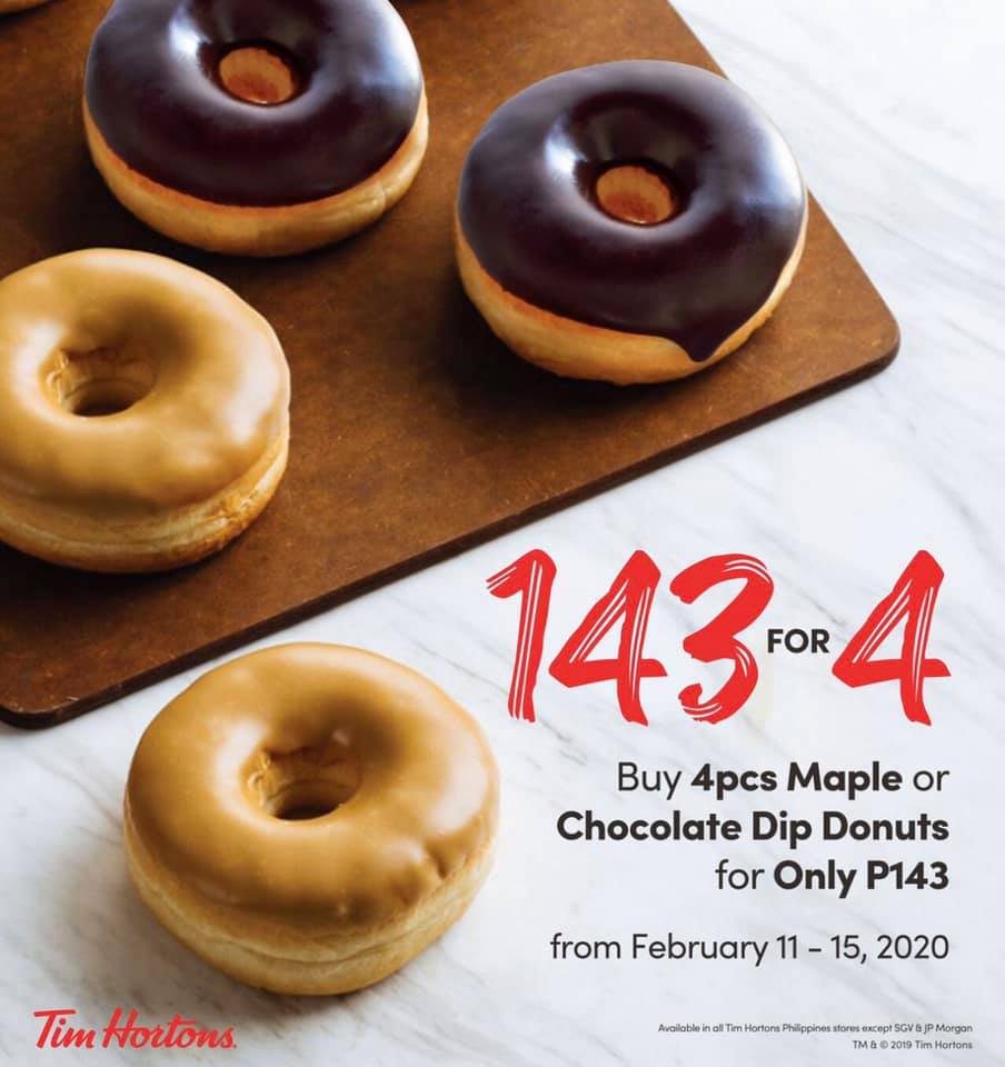 Tim Hortons 143 for 4 VDay Promo 2020 | Manila On Sale