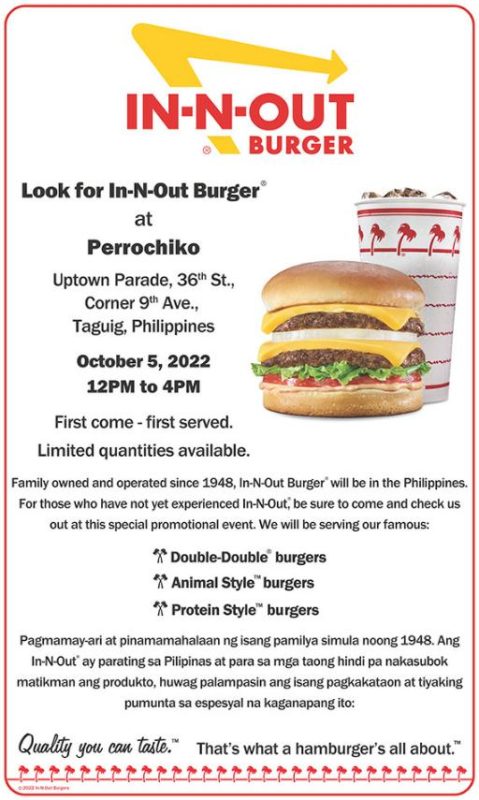 In-N-Out Burger – Pop Up in Manila on October 5 | Manila On Sale